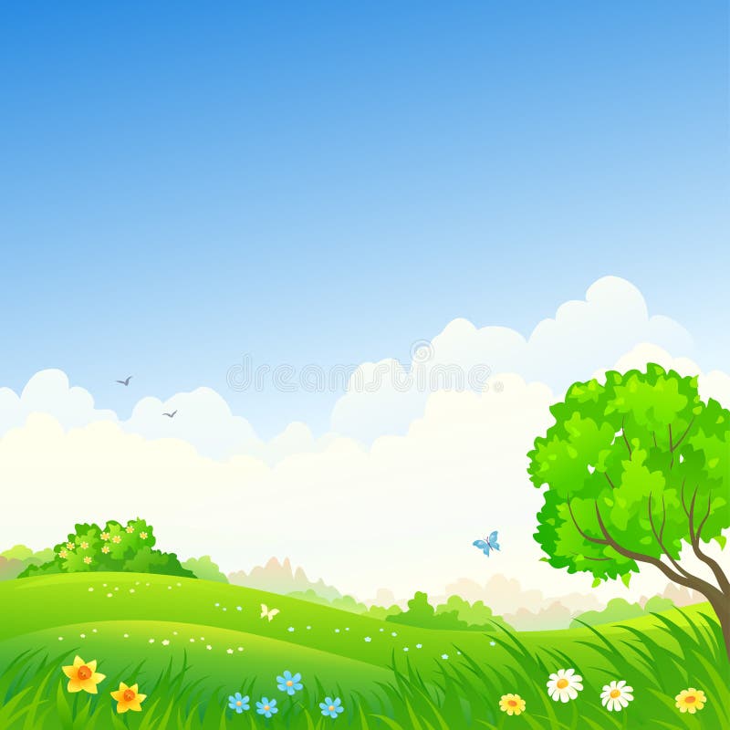 Green spring landscape stock vector. Illustration of daffodil - 67389555