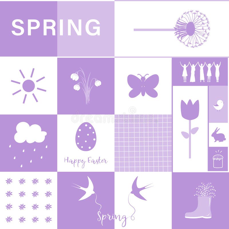 Spring Square Pattern. Seamless Geometric Print with Spring Elements ...