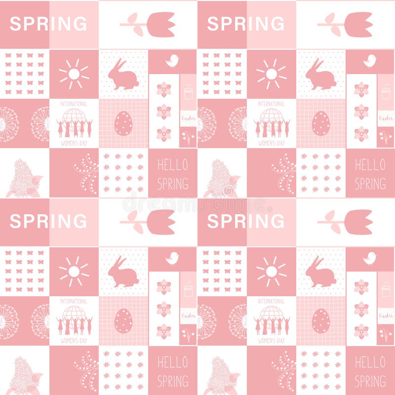 Spring Square Pattern. Seamless Geometric Print with Spring Elements ...