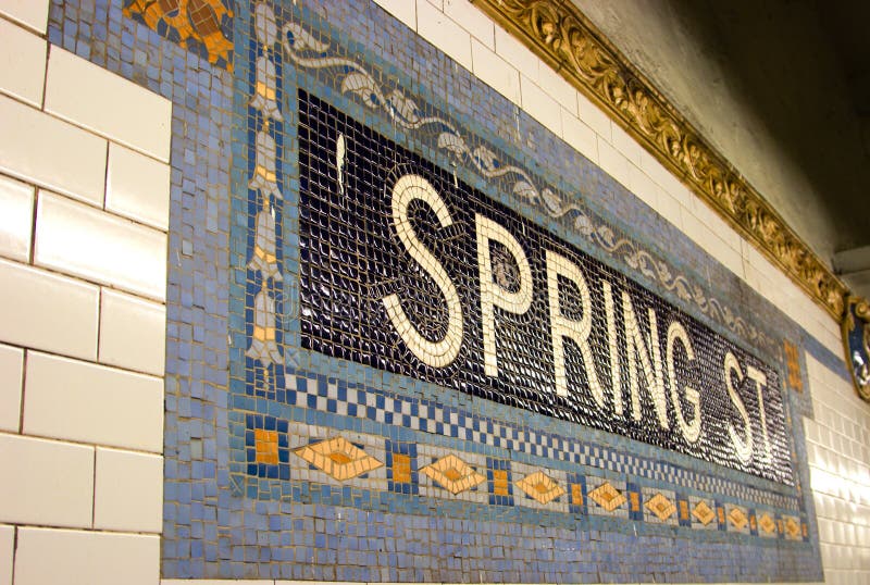 Spring Street Subway Station Sign Stock Photo - Image of train, rail ...