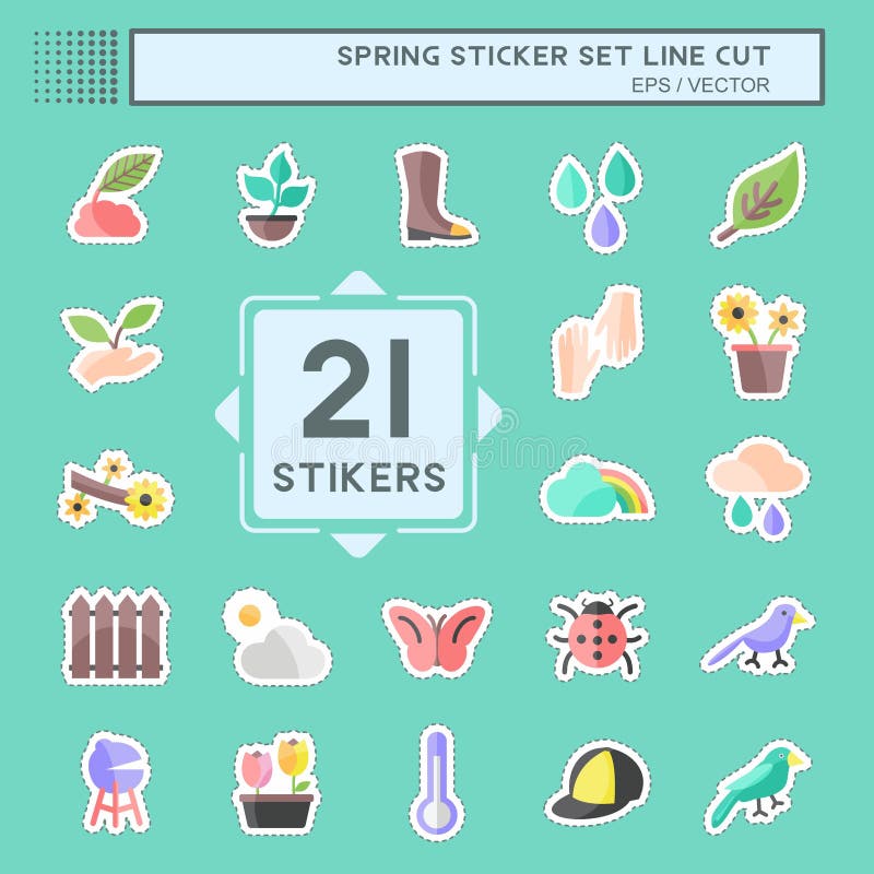 Spring Sticker Line Cut Set. Suitable for Spring Symbol. Simple Design ...