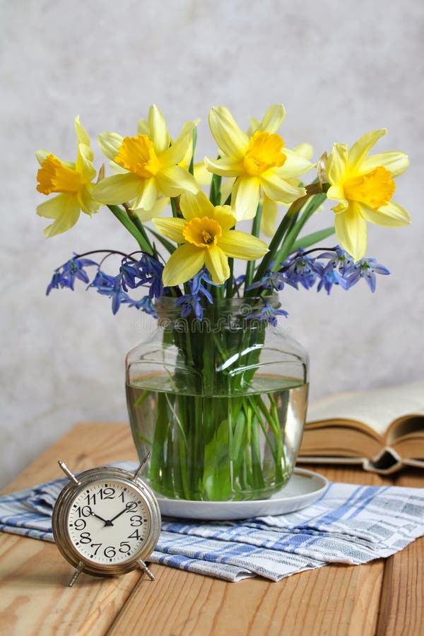 Spring Still Life with Daffodils in Rustic Style Stock Image - Image of ...