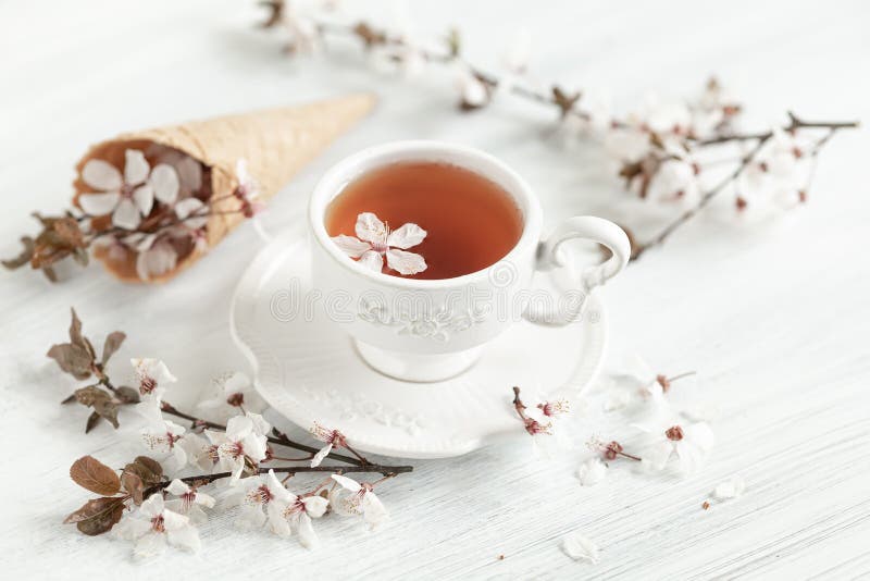 Spring Still Life with a Cup of Tea Stock Image - Image of beverage ...