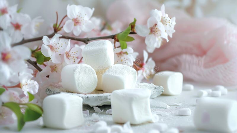 Spring Still Life with Delicate White Marshmallows. Generative Ai Stock ...