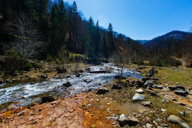 Spring Stream Flowing through the Mountains. Travelling Concept Stock ...