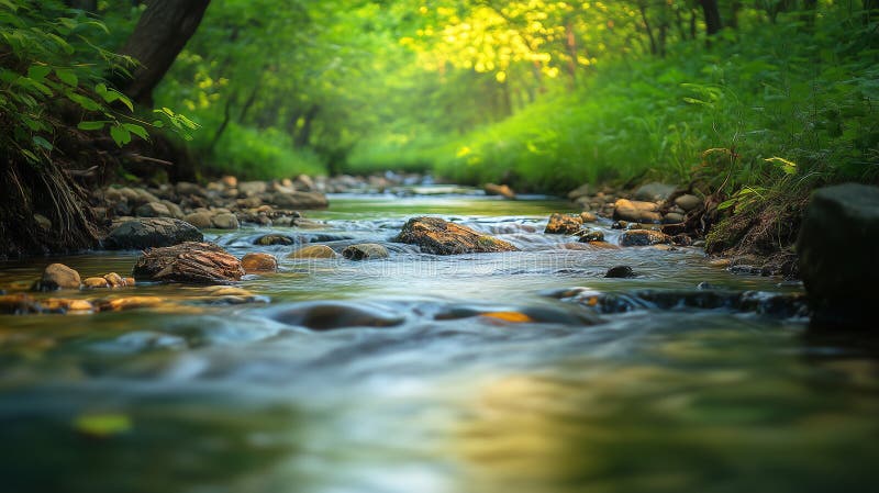 Spring Stream with Rocks in the Forest Close-up. Generated by ...