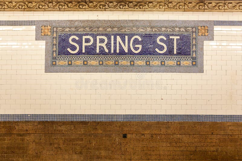Spring Street Subway Station Sign Stock Photo - Image of sign, transit ...