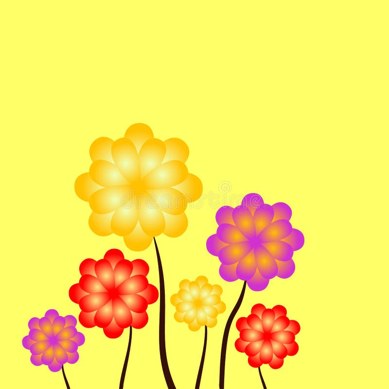 Spring Stylized Flowers on Yellow Background. Beautiful Abstract Design ...