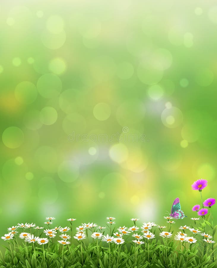 Vector of Spring Background with White Dandelions. Stock Vector ...