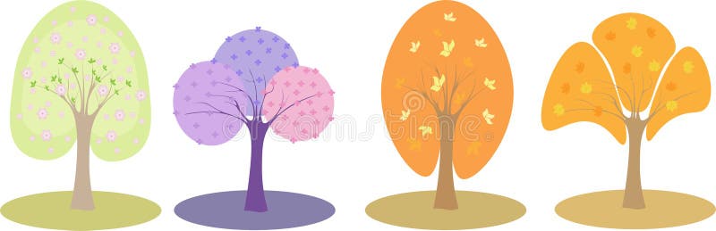 Spring, Summer, and Autumn Trees. Landscape Concept, Panorama of the ...