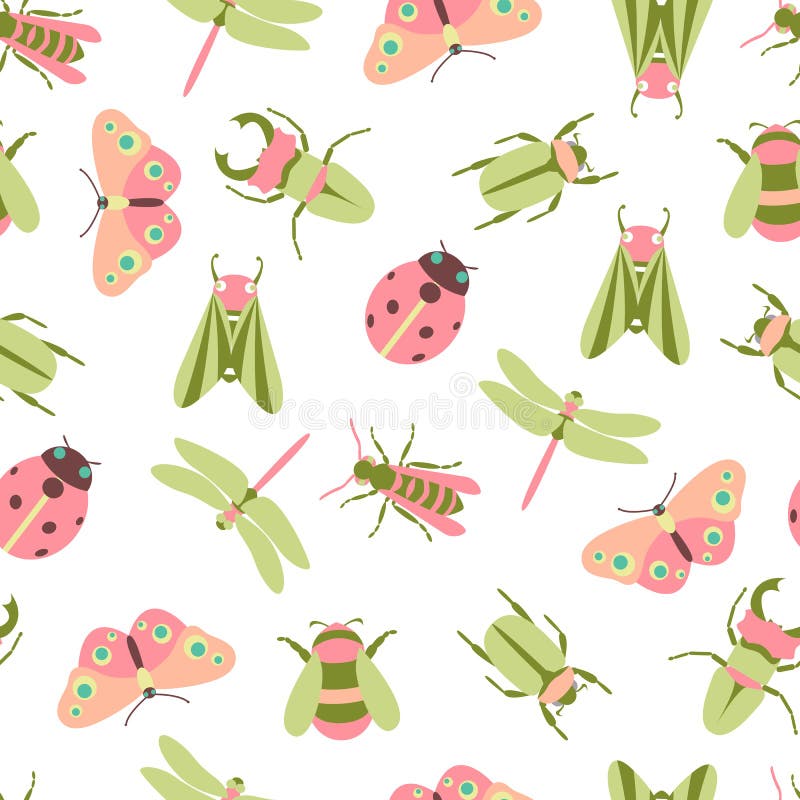 Spring and Summer Botanic Vector Seamless Pattern. Insects Spring ...