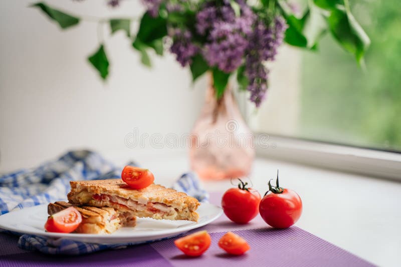 Spring or Summer Breakfast. Toast Ham Cheese Stock Image - Image of ...