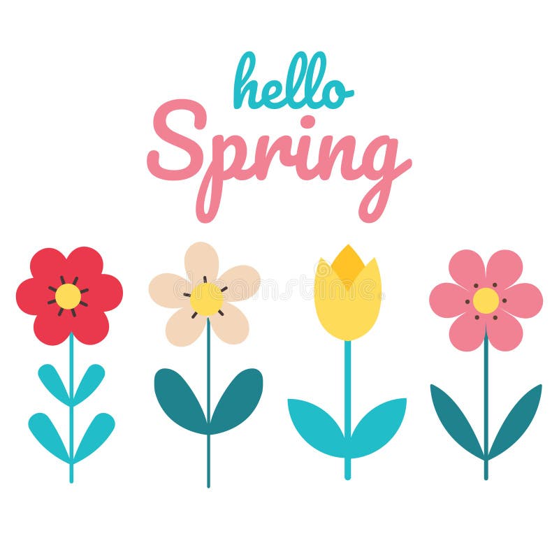 Spring and Summer Colorful Flowers. the Inscription Hello Spring Stock ...