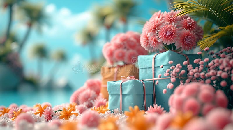 Spring or Summer Flowers with Gift Boxes in Pastel Colors. AI Generate ...