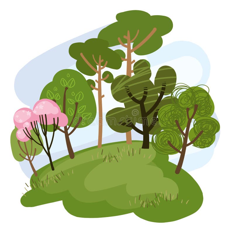 Spring or Summer Forest Landscape. Cartoon Forest Vector Illustration ...