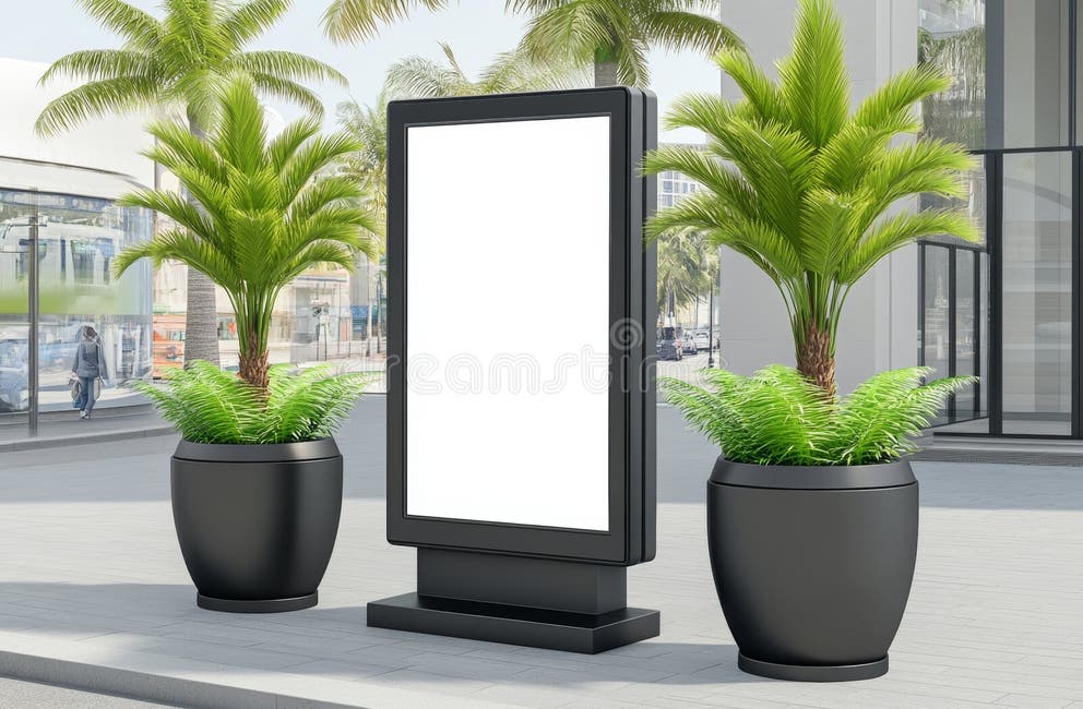 Spring and Summer Green Leaves Form the Backdrop for a White Billboard ...