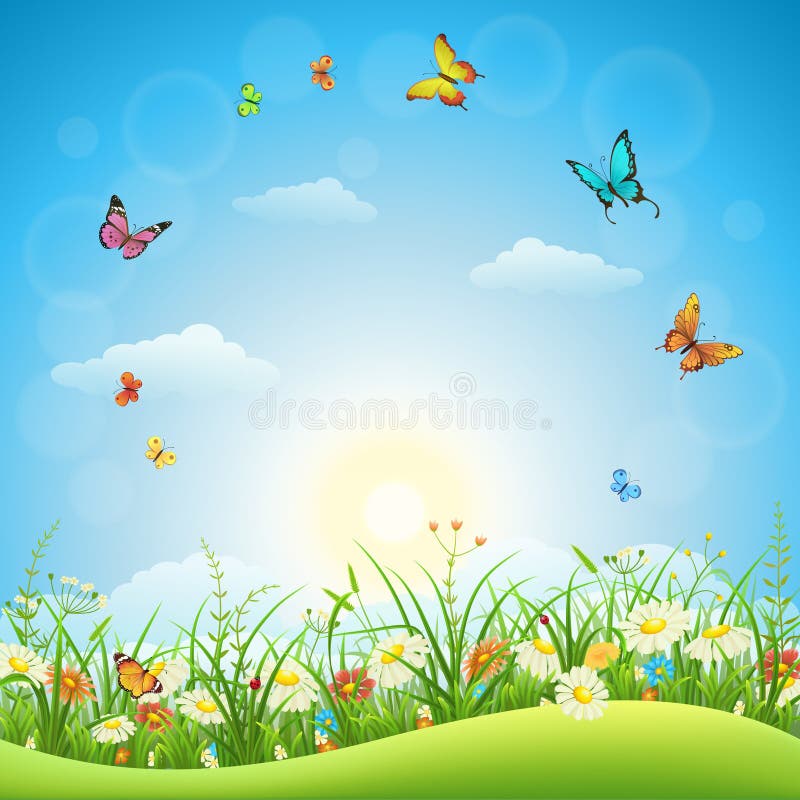 Spring or summer landscape stock vector. Illustration of ladybug - 67079636
