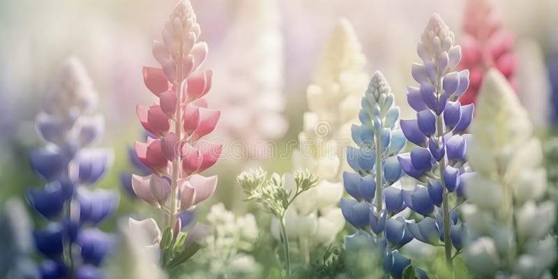 Spring, Summer Multicolour Lupin Flowers on Pastel Soft Background and ...