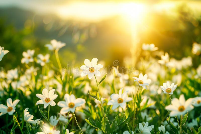 Spring or Summer Nature Background with Green Grass and Wildflowers ... Spring or Summer Nature Background with Green Grass and Wildflowers ...