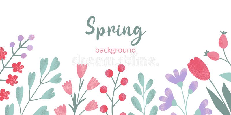 Spring or Summer Rectangular Botanical Template in Flat Vector Style ...