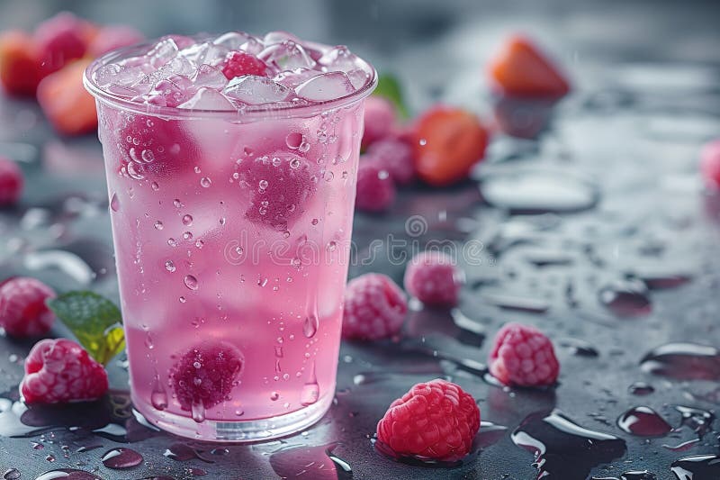 Spring or Summer Refreshing Cold Cocktail or Mocktail with Berries and ...