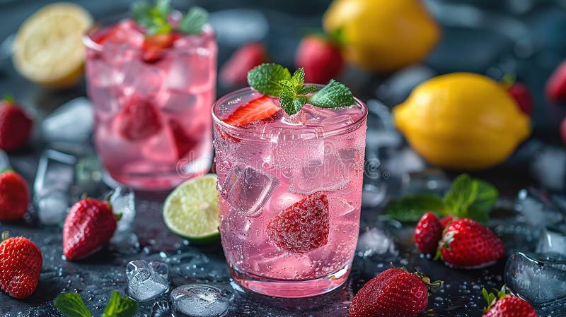 Spring or Summer Refreshing Cold Cocktail or Mocktail with Berries and ...