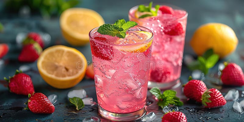 Spring or Summer Refreshing Cold Cocktail or Mocktail with Berries and ...