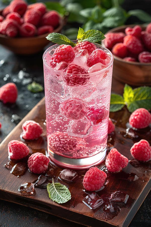 Spring or Summer Refreshing Cold Cocktail or Mocktail with Berries and ...