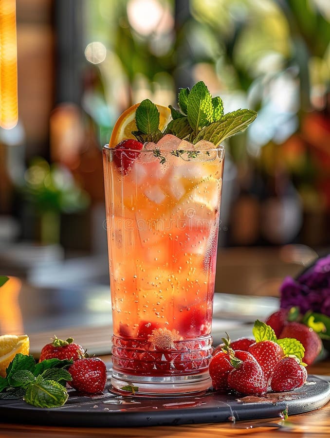 Spring or Summer Refreshing Cold Cocktail or Mocktail with Berries and ...