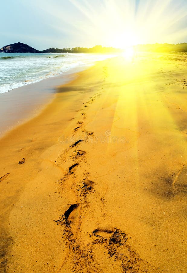 Spring Sun Footprints in the Sand Beach Stock Photo - Image of ...