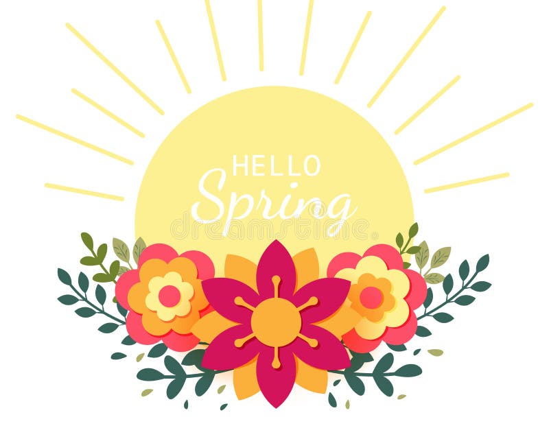 Spring. the Sun on the Background of Spring Flowers .Sun Rays. Vector ...