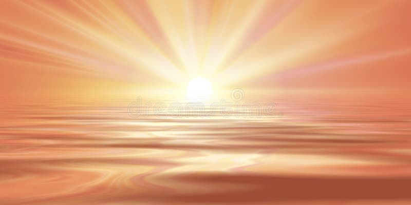 Spring Sun Rays Water Reflection Pink Red Sky. Stock Illustration ...