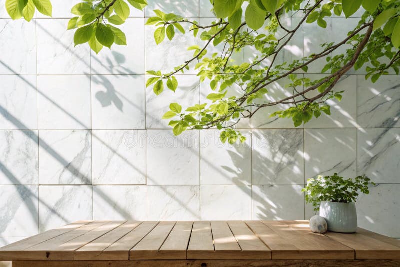 Spring Sunlight through Tree Branch Casting Shadows on Marble Tile ...