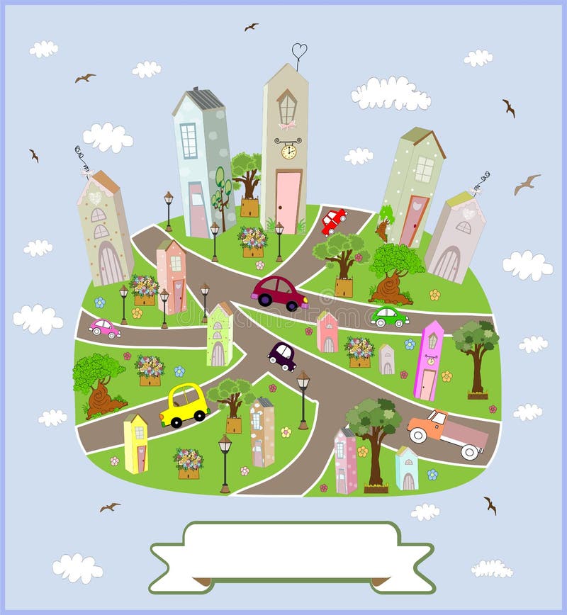 Spring Sunny Town. Vector Illustration Stock Vector - Illustration of ...