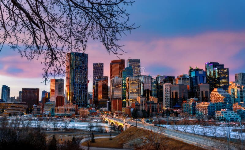 Spring Sunrise Over Downtown Calgary Stock Photo - Image of cityscape ...