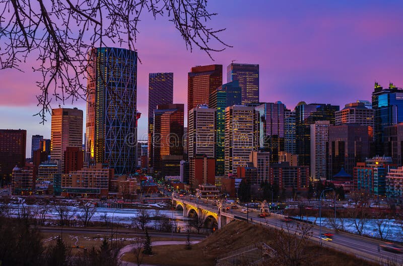 Spring Sunrise Over Downtown Calgary Stock Photo - Image of building ...