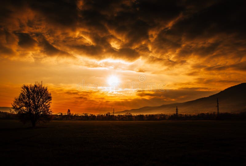 Spring sunset stock image. Image of lake, sunrise, plant - 147639747