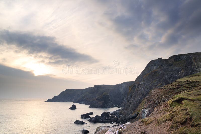 Spring Sunset at High Tide at Kynance Cove Stock Photo - Image of ...
