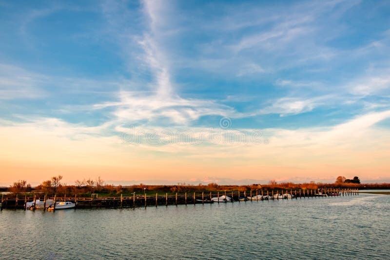 Spring Sunset in the Lagoon of Grado Stock Image - Image of grado ...