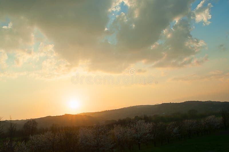 Spring sunset landscape stock photo. Image of scenery - 91014692