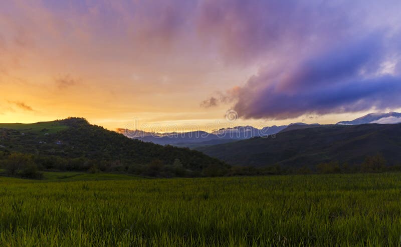 Spring Sunset in the Mountains Stock Image - Image of dusk, background ...