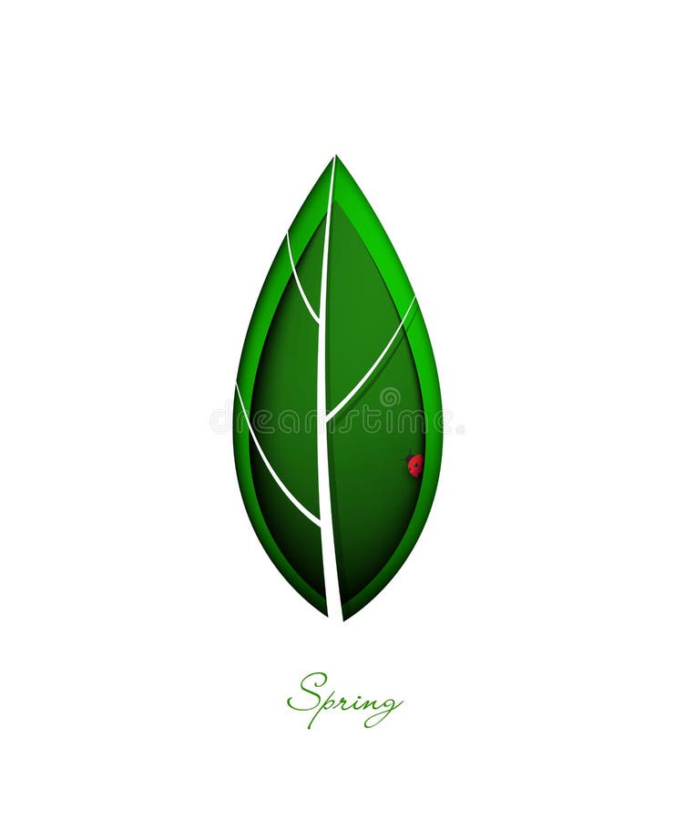 Spring Symbol, Green Leaf with Ladybug Inside, Layered Green Leaf on ...