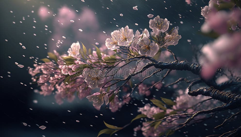 Spring Symphony, Cherry Blossom and Fluttering Leaves, Generative AI ...