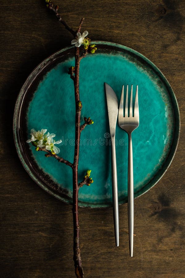 Spring Table Setting with Cherry Blossom Stock Image - Image of spring ...