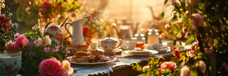 Spring Tea Party, Background with a Charming Tea Party Surrounded by ...