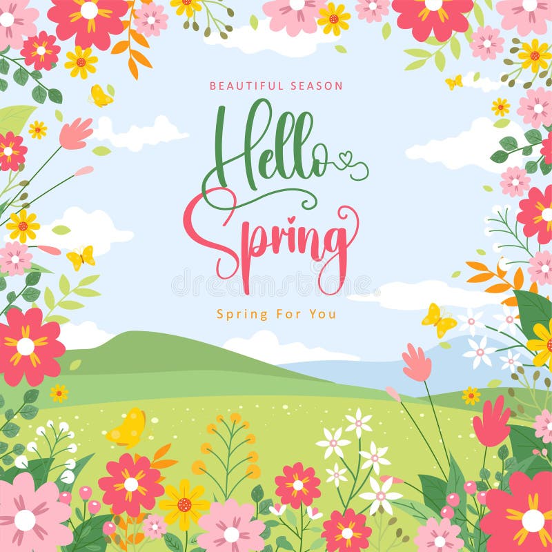 Spring Template with Beautiful Flower and Landscape Background Stock ...