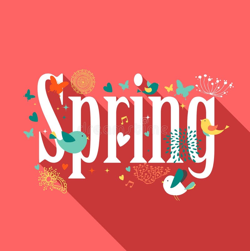 Spring Text Flat Design Composition Stock Vector - Illustration of ...