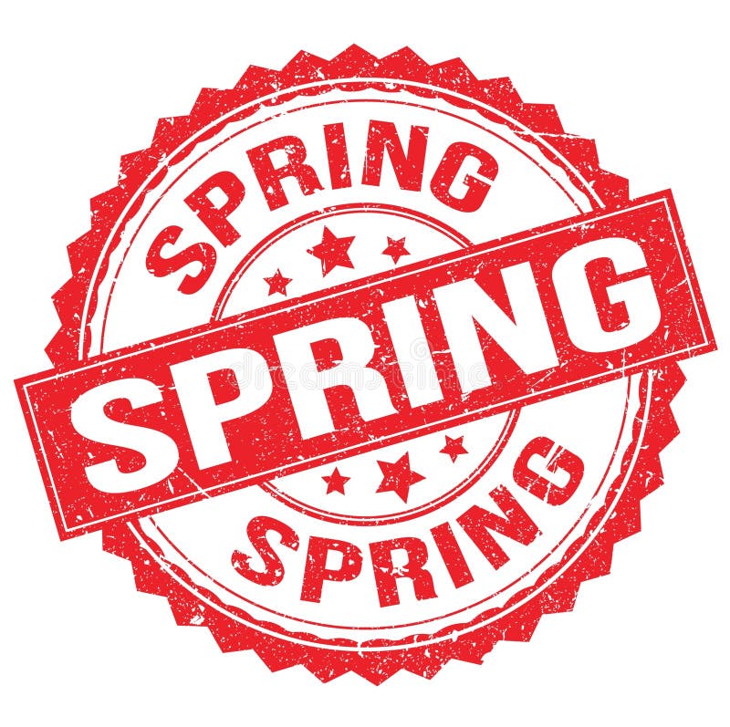 SPRING Text on Red Round Stamp Sign Stock Illustration - Illustration ...