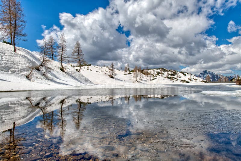 Spring and Thaw Near Alpine Lake in the Mountains Stock Image - Image ...