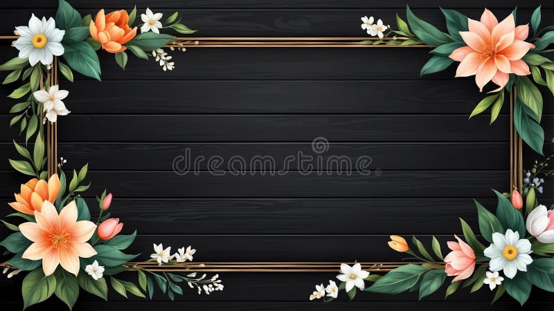 Spring Themed Border Frame on Rustic Black Woode Ai Generated Stock ...